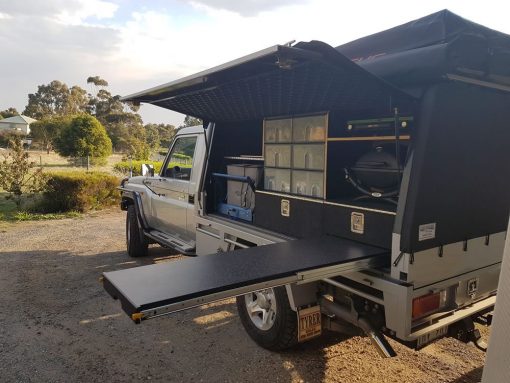SLIDE OUT BENCH / PREP AREA – self supporting - Drifta Camping & 4WD